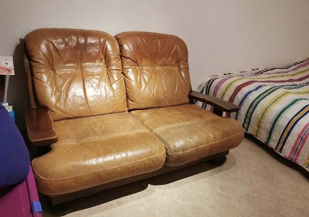 Echtleder Sofa 2er und Sessel / Couch Garnitur Braun (Gebraucht) in Alikon für CHF 50 – nur ...