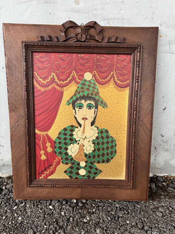 Tolles Ölbild/Mischtechnik Pierrot m, Klarinette, Ivan Grill (Gebraucht ...