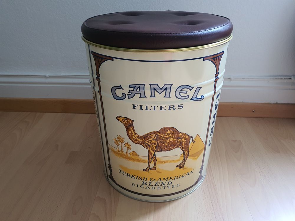 Camel Filter Sitztonne Hocker Tonne Blech Leder Reklame Logo (Gebraucht ...