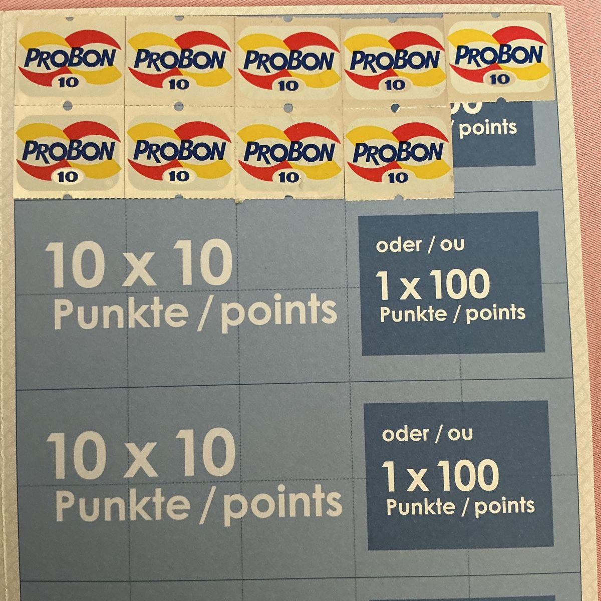 Probon Punkte - Sammelkarte, 9 x 10er Märkli eingeklebt (Neu (gemäss ...