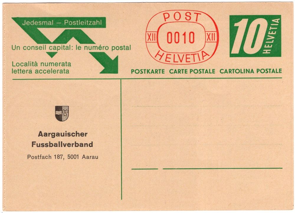 10 + 10 Rp. Ziffer Postkarte mit Privatzudruck von AARAU (Neu (gemäss ...