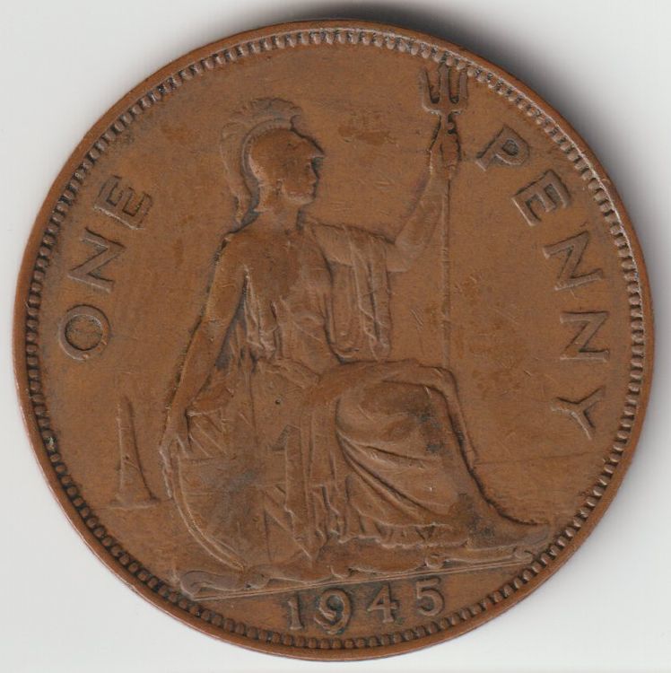 1945 One Penny George VI GB P.2409 in GF, Bronze Münze (Gebraucht) in ...