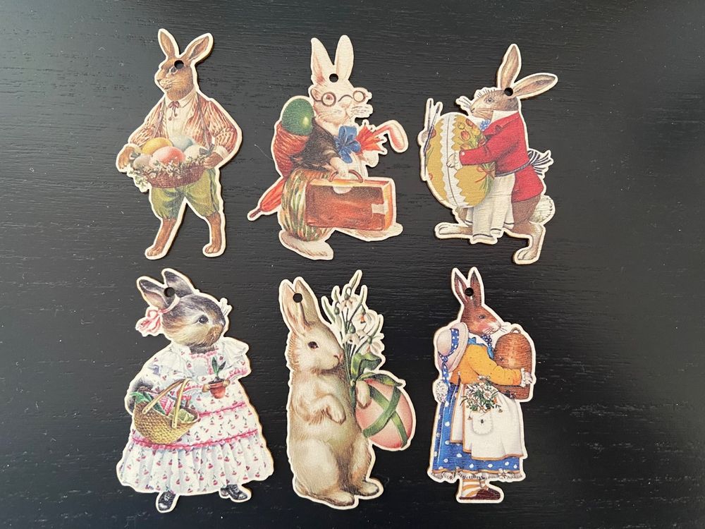 6 Anhänger Holz Osterhasen Oster Figuren Deko Nostalgie | Kaufen auf Ricardo