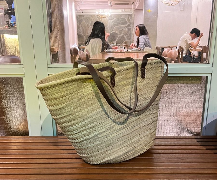 Korb Strandtasche Markttasche / Bast Lederhenkel geflochten | Kaufen ...