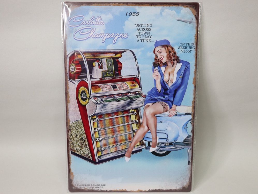 Blechschild Jukebox 1955 Seeburg V200 Pin-Up Carlotta Vespa | Kaufen ...