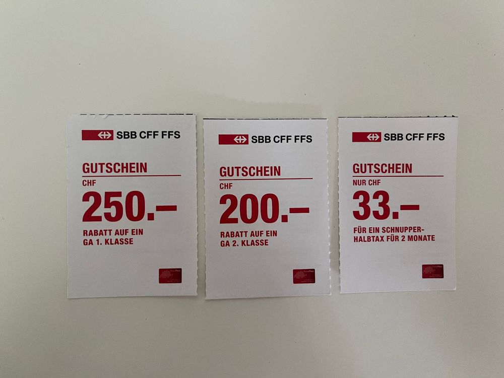 SBB Gutschein Rabatt CHF 200.- auf ein GA 2. Klasse (Neu und originalverpackt) in Erlenbach ZH ...