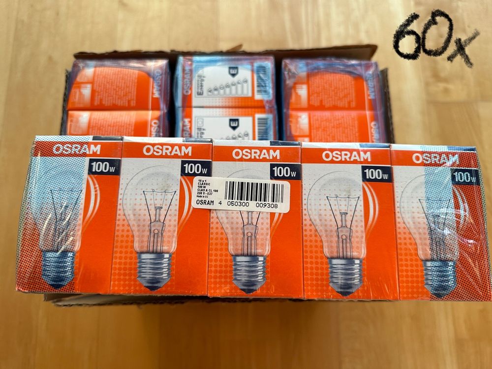 Osram Glühbirnen 100 Watt 60 Stück (Neu und originalverpackt) in Affoltern am Albis für CHF 120 ...