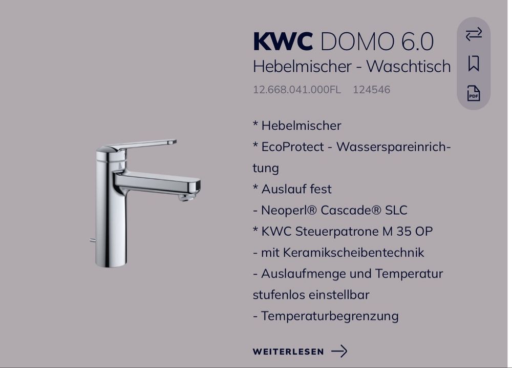 Waschtischmischer KWC Domo 6 (Neu und originalverpackt) in Pratteln für CHF 98 – mit Lieferung ...