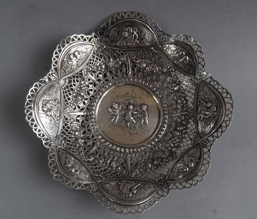 Silber 800 deutsch Schale mit Reliefs Kinder und Blüten (Gebraucht) in ...