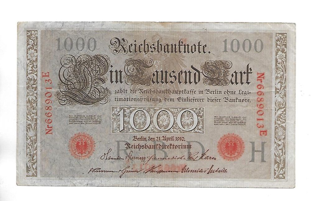 Reichsbannote 1000 Mark 1910. | Kaufen auf Ricardo