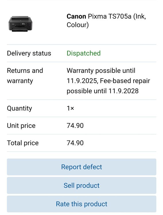 Canon Pixma Ts705a Drucker Wireless Printer inkl. Patronen (Neu (gemäss ...