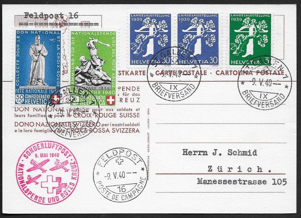 1940 Sonderkarte RotKreuz ST. GALLEN/Feldpost 16 TOP ab 1.- (Gebraucht ...
