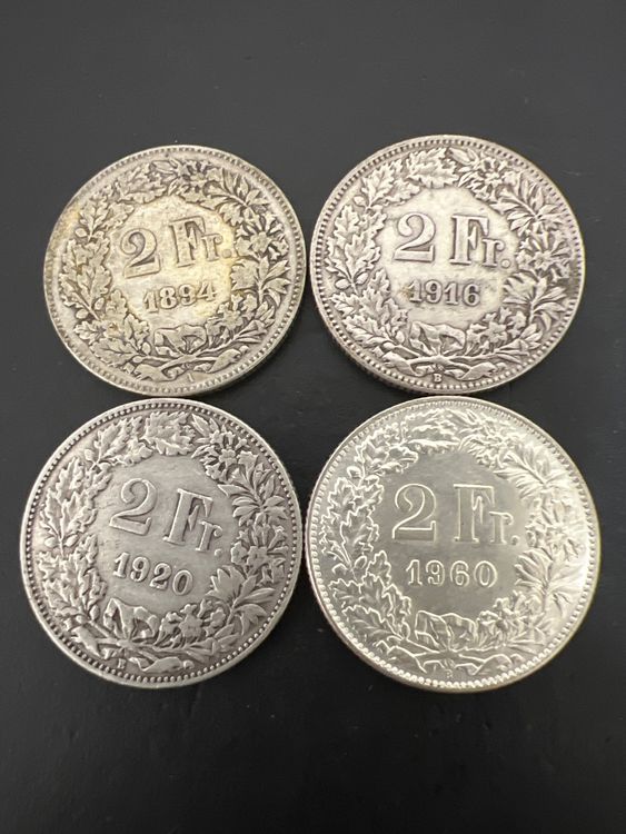 4 x 2.- Franken Silber 1894/ 1916/20/60 (Gebraucht) in Pfeffingen für CHF 24 – mit Lieferung auf ...