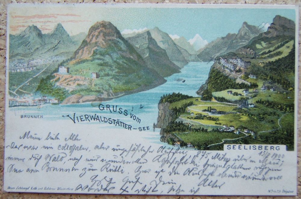 SCHLUMPF LITHO GRUSS VOM VIERWALDSTÄTTER-SEE 1900 (Gebraucht) in Brunnen für CHF 5 – mit ...