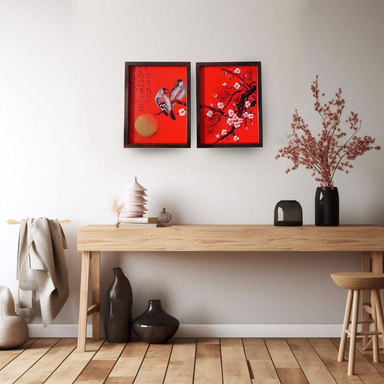 Japanische Sakura J364 ⚡️ Diptychon Acrylgemälde 43x70cm | Acheter sur Ricardo
