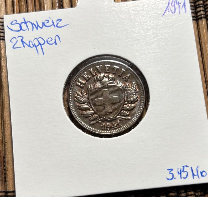 Schweiz 2 Rappen 1941 vzgl - unz Schild Freiheitshut (Neu (gemäss Beschreibung)) in Speicher für ...