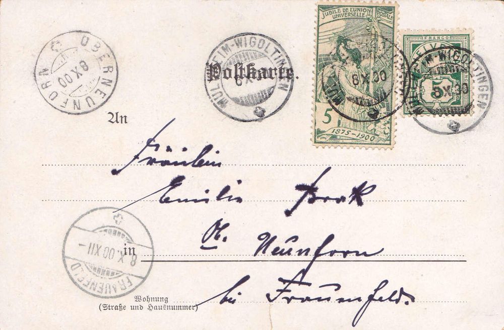 77B, 65B, 5+5 Rp. UPU/Ziffer auf AK, unten kleiner Einriss (Gebraucht) in Wenslingen für CHF 95 ...