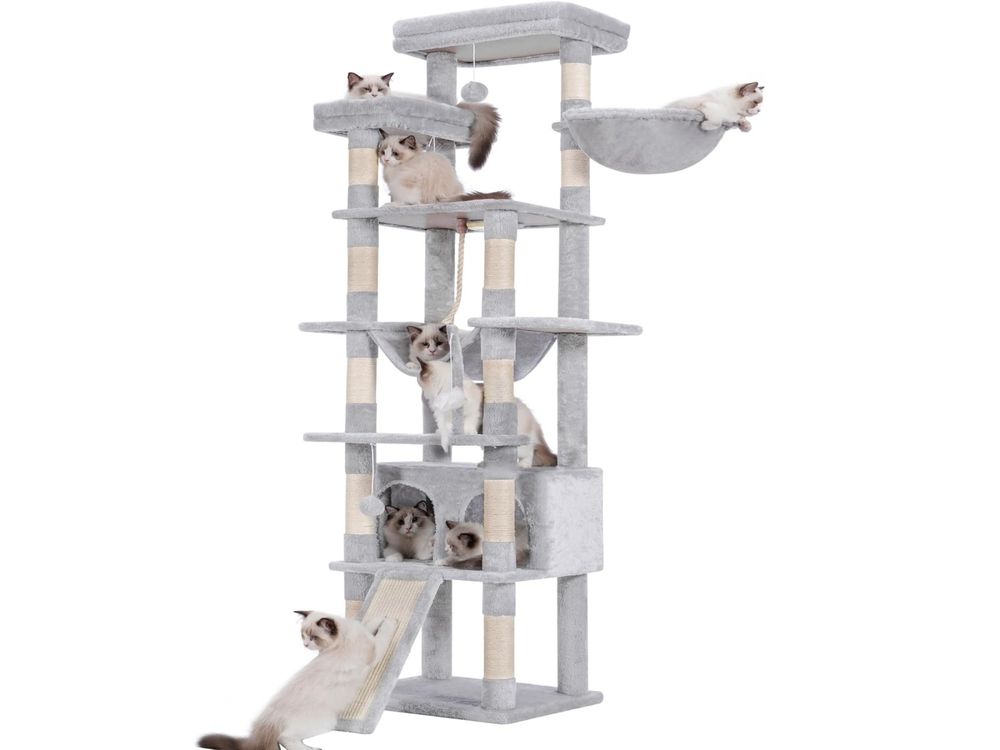 Kratzbaum Kletterbaum Katzenbaum 200cm, Katzenhaus hellgrau (Neu und ...