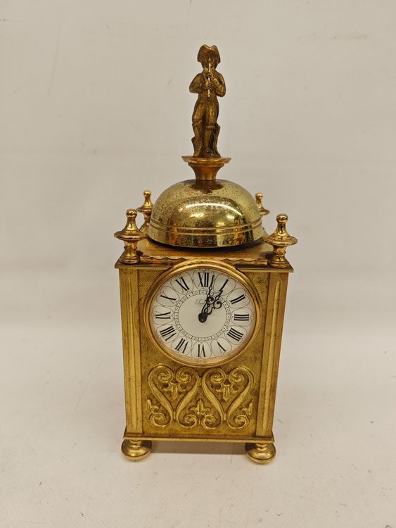 Alte Messing Tischuhr mit Flötenspieler Figur Spieluhr Imhof (Defekt ...