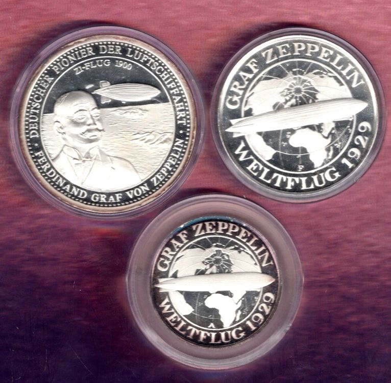 Germany coins 3 stück mit Zeppelin fine silber UNC (Neu (gemäss ...