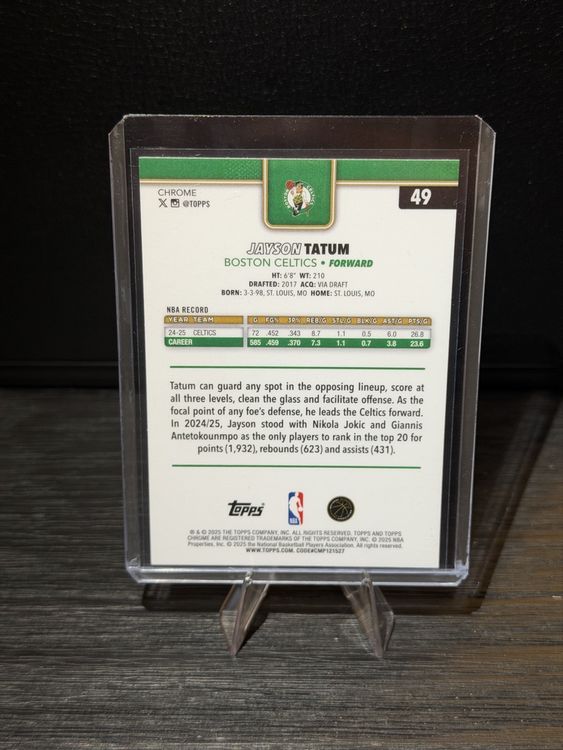 2025-26 Topps Chrome X-Fractor Jayson Tatum #49 - Celtics (Neu (gemäss ...