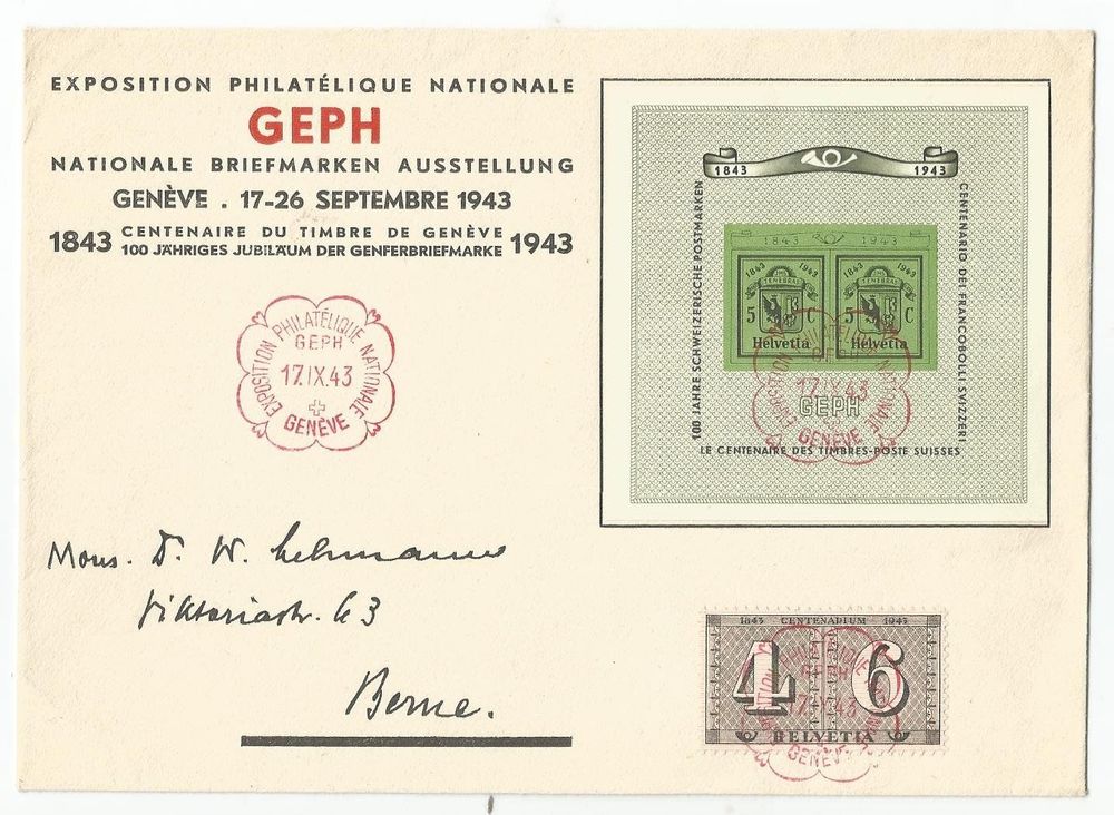 ** GENFER BLOCK W18 & FLUGPOST AUF UMSCHLAG - JAHR 1943 ** | Kaufen auf Ricardo