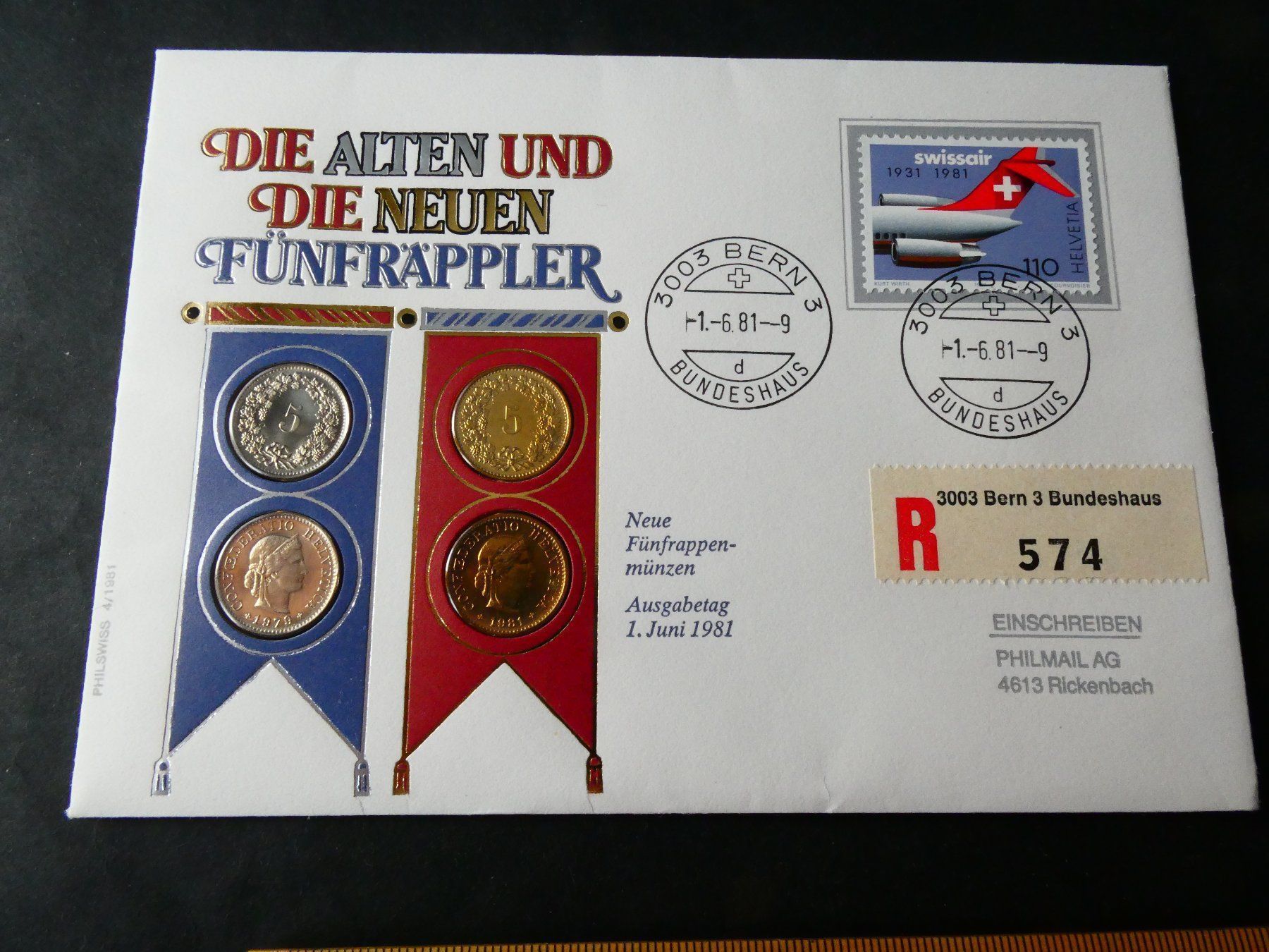 Schweiz 1981, die Neuen Fünfräppler Münzbrief (Neu (gemäss Beschreibung)) in Hinterforst für CHF ...