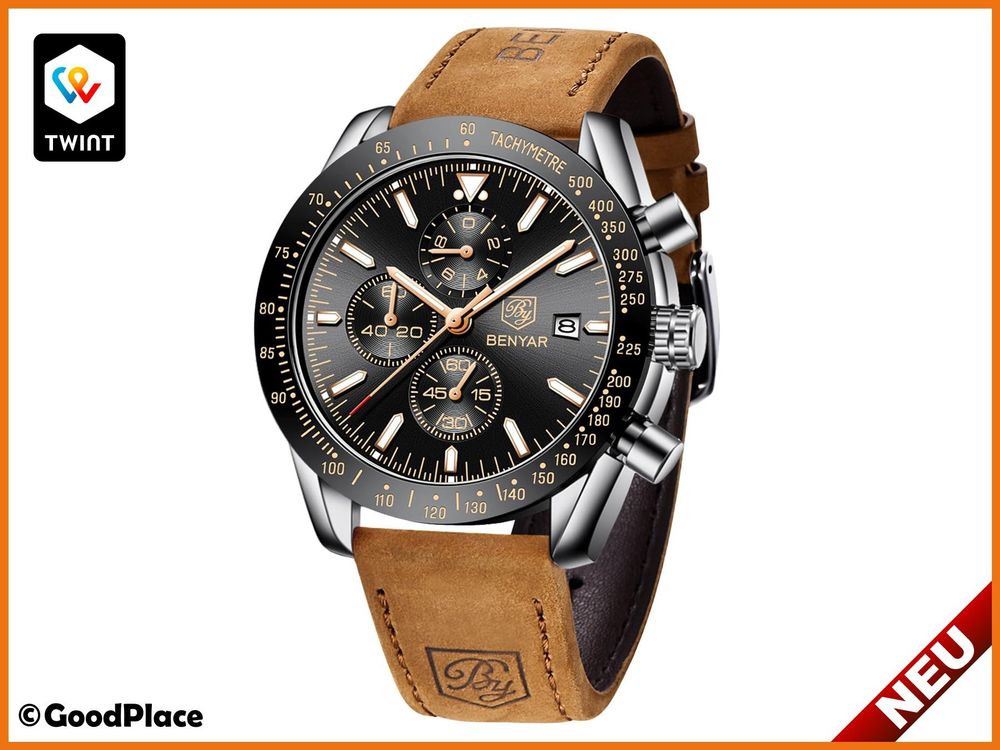 Elegante Herren Chronograph-Uhr Lederarmband | Kaufen auf Ricardo