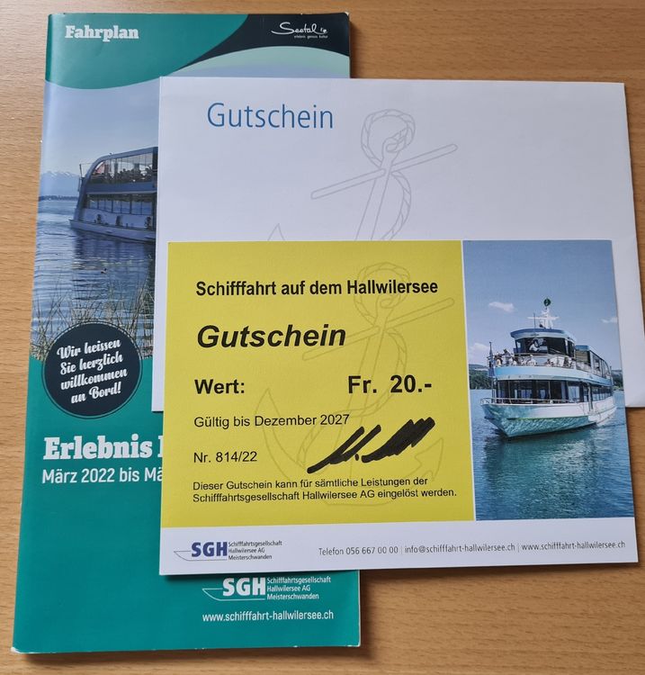 Gutschein Schifffahrt Hallwilersee CHF 20.- bis 12/2027 (Neu und originalverpackt) in Langenthal ...