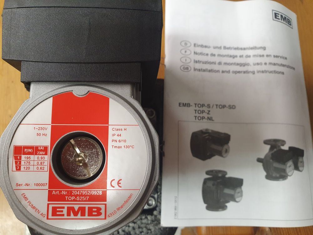 Umwälzpumpe EMB TOP- S 25/-7 230V 50Hz PN6-10 / CL H /NEU (Neu (gemäss ...