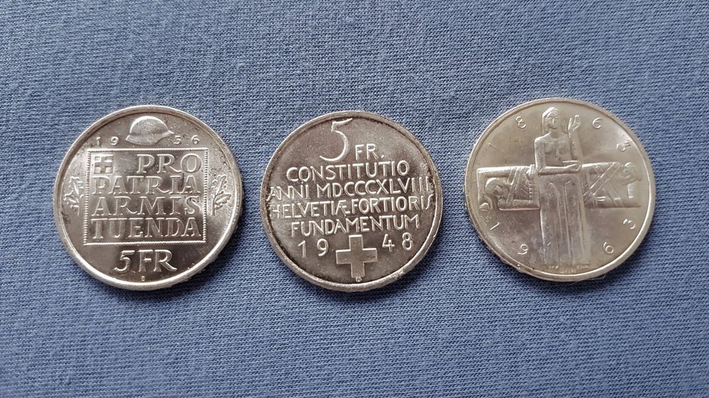 3 x 5 Fr Silber Gedenkmünzen 1936-1948-1963 ab nur 1 Fr !!! (Gebraucht) in Camignolo für CHF 30 ...