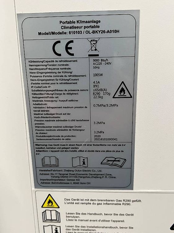 Klimaanlage BREATHE 9000 BTU, mobil mit Fernbedienung (Gebraucht) in ...
