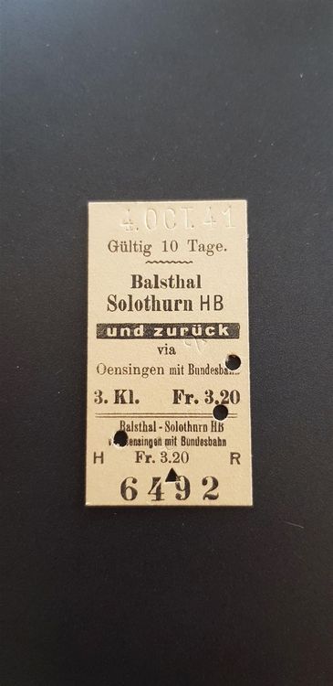Billett Balsthal-Solothurn 1941 | Kaufen auf Ricardo