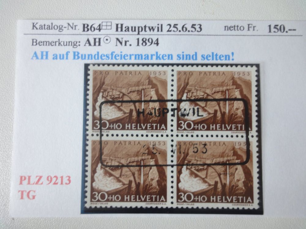 79.) 4er Block Pro Patria 1953, gestempelt 1953 | Kaufen auf Ricardo