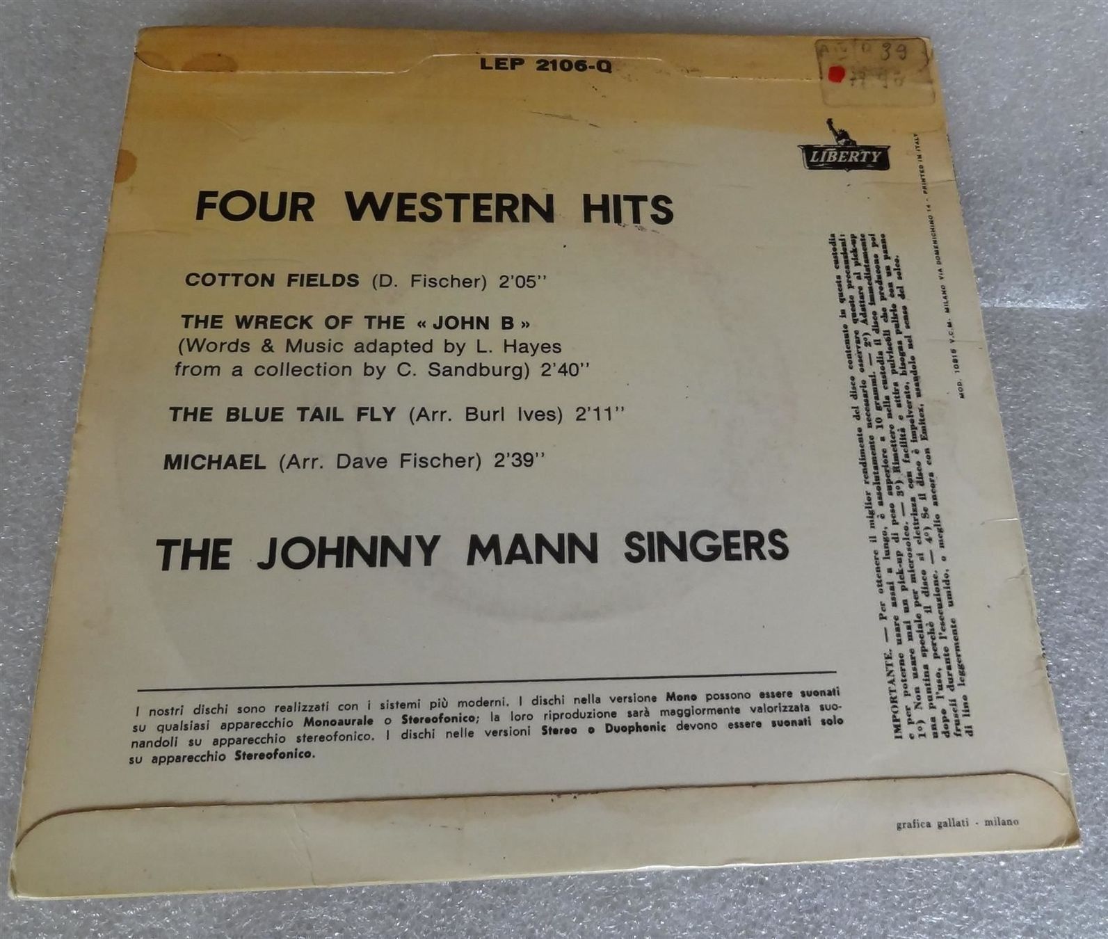 Johnny Mann Singers Four Western Hits Rare 7" 45 tours 1960s (Gebraucht ...