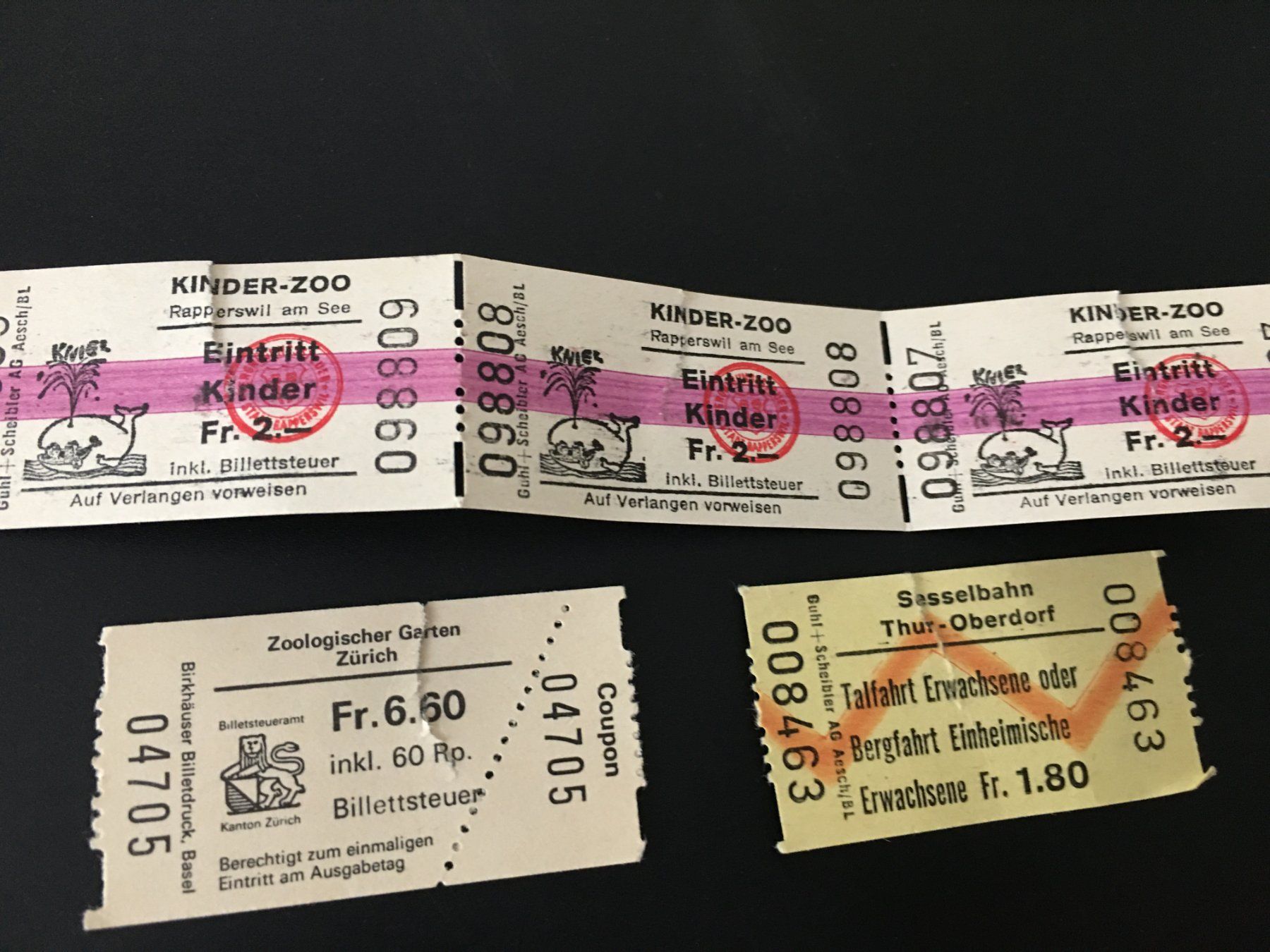 Alte Tickets Zoo Zürich, Kinderzoo Rapperswil, Sesselbahn (Gebraucht) in Niederrohrdorf für CHF ...