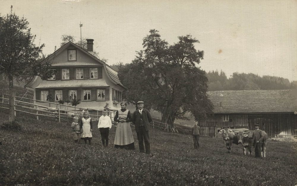 Mosnang, Bauernhof mit Bauernfamilie, Knecht mit Stier (Gebraucht) in Bronschhofen für CHF 18 ...