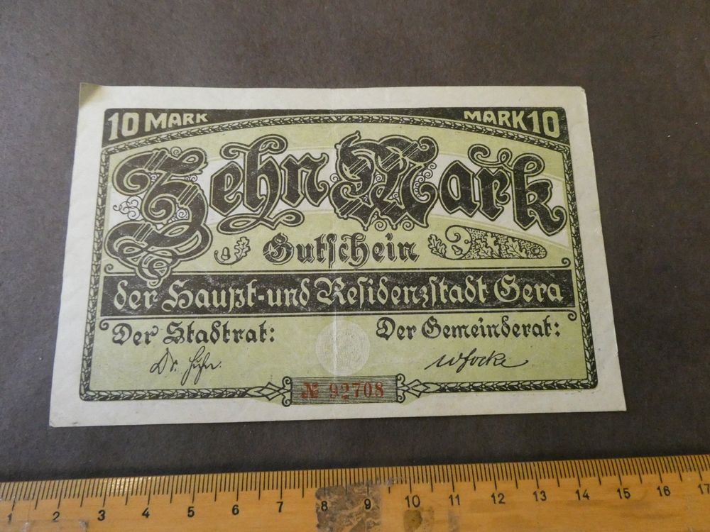Dt. Reich 1918, Gera 10 Mark (Gebraucht) in Hinterforst für CHF 1 – mit ...