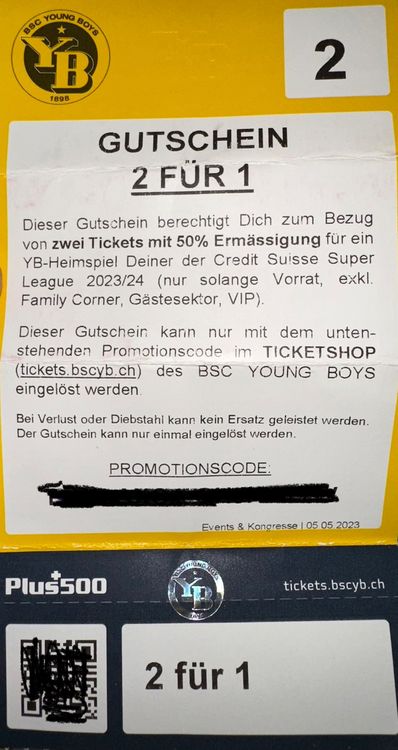 YB Gutschein 2 für 1 (Gebraucht) in Naters für CHF 14 – mit Lieferung auf Ricardo kaufen