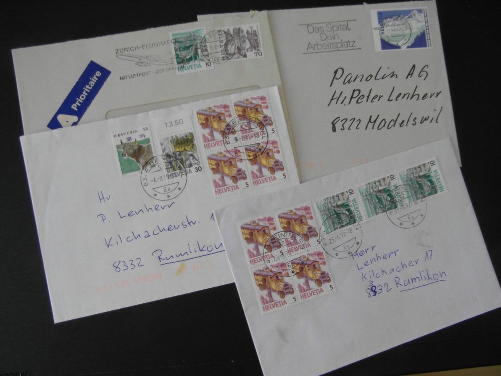 4 Briefe mit Automat + 4er Block + Streifen Marken (Gebraucht) in Niederrohrdorf für CHF 1 – mit ...
