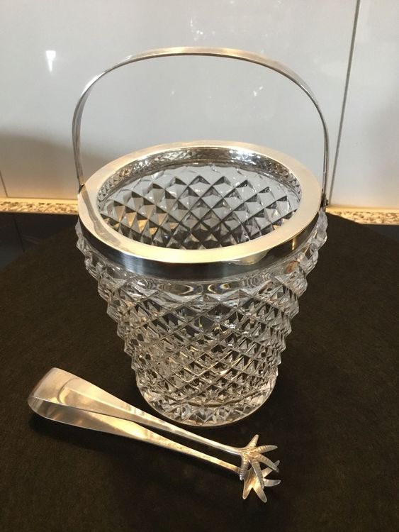 Cocktail-Eiskübl, Eiseimer, Eiszange, Kristallglas Silber | Kaufen auf ...