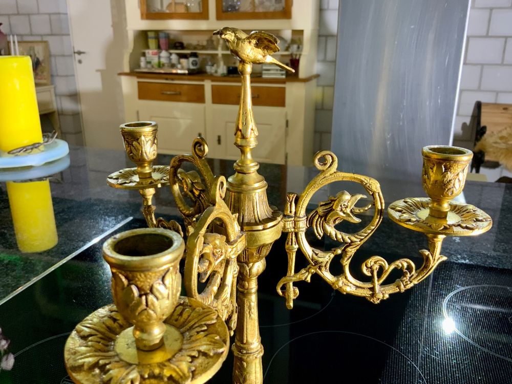 JUGENDSTIL KERZENHALTER BRONZE FEUER VERGOLDET FRANCE,1900 | Kaufen auf Ricardo