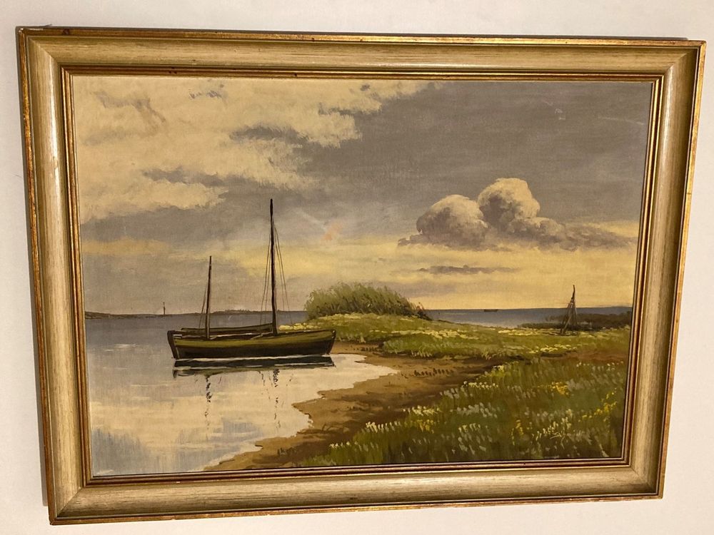 Schmidt Landschaftsgemälde signiert mit Boote am Ufer (Gebraucht) in Hirzel für CHF 50 – mit ...