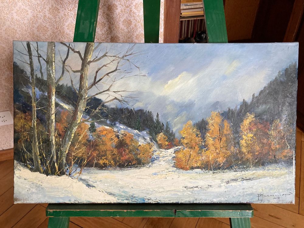 Tableau , signature inconnue , forêt en hiver. (D'occasion) à La Chaux ...