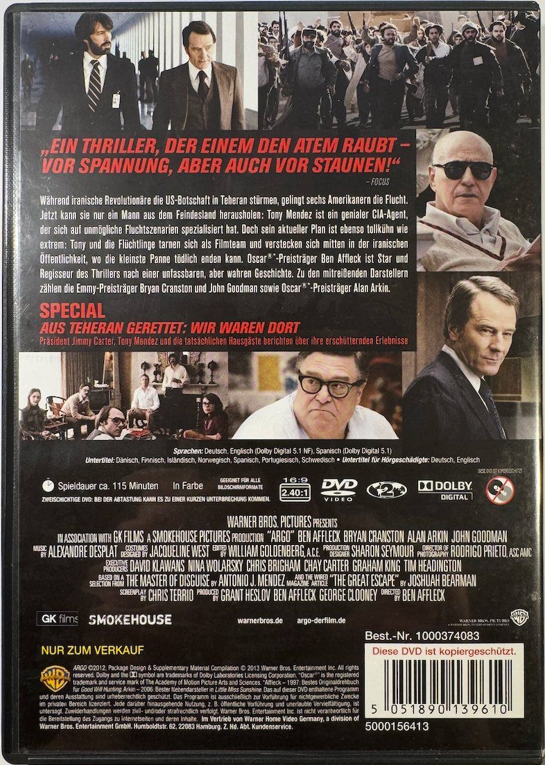 DVD ARGO - BEN AFFLEC - JOHN GOODMAN - BRYAN CRANSTONE - AL (Gebraucht ...