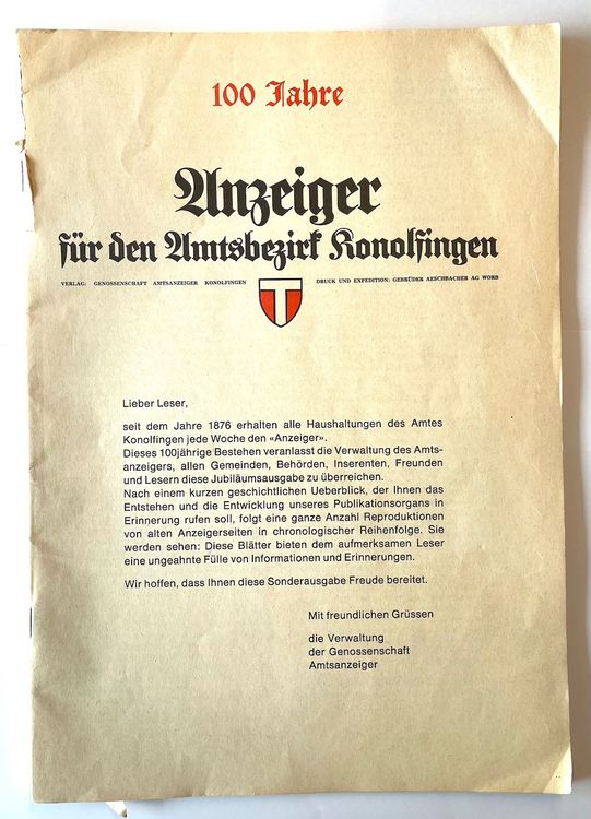 100 Jahre Anzeiger für den Amtsbezirk Konolfingen | Kaufen auf Ricardo 100 Jahre Anzeiger für den Amtsbezirk Konolfingen | Kaufen auf Ricardo