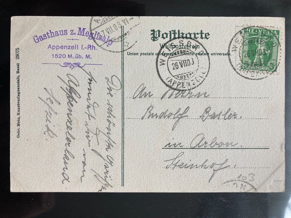Schweiz 1908 AK Alpstein:Freiheit Tellknabe 5Rp Weissbad (Gebraucht) in Liestal für CHF 1 – mit ...