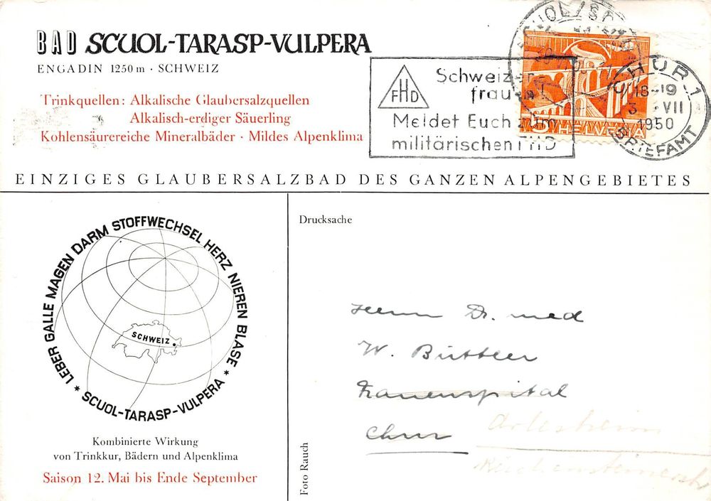 Werbung Mineralbäder Scuol Tarasp Vulpera (Gebraucht) in Ottikon b.Kemptth. für CHF 1 – mit ...
