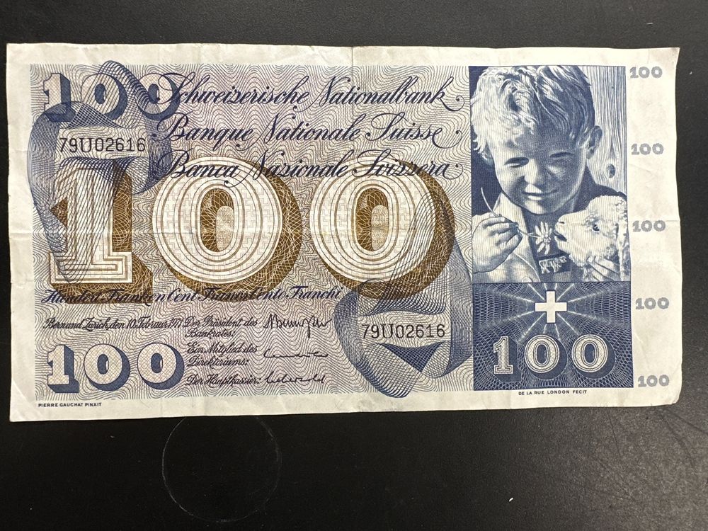 100 Fr.-Note Schweiz 1971 (Gebraucht) in Herisau für CHF 19 – mit ...