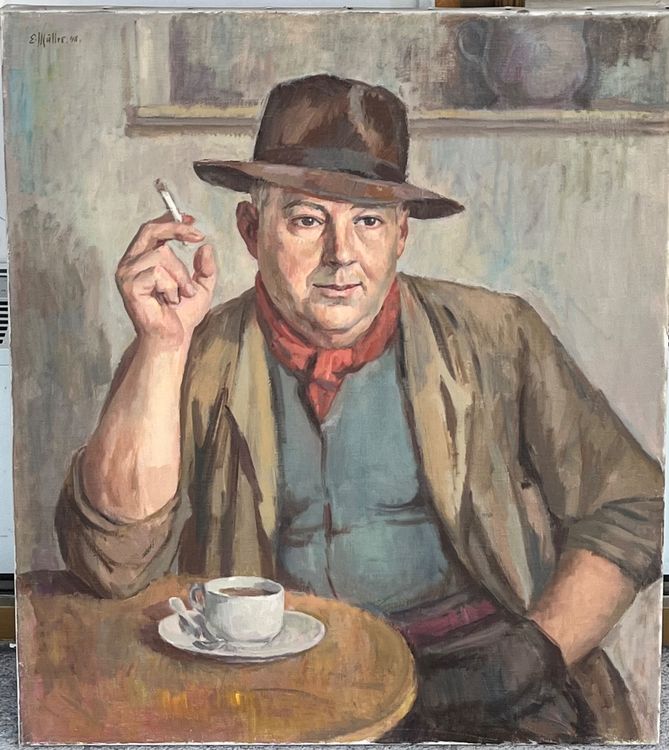 Ernst Müller-Göls (1902-2001) Grosse Gemälde-Rauchender Mann (Gebraucht) in Root für CHF 29 ...